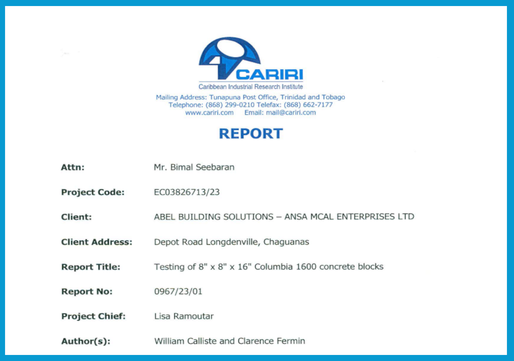 PRODUCT TEST RESULTS AND CERTIFICATES - Abel Building Solutions